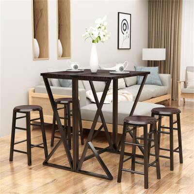 AOOLIVE 5-Pcs Dining Room Bar Table Set with 4 Bar Stools,Metal ...