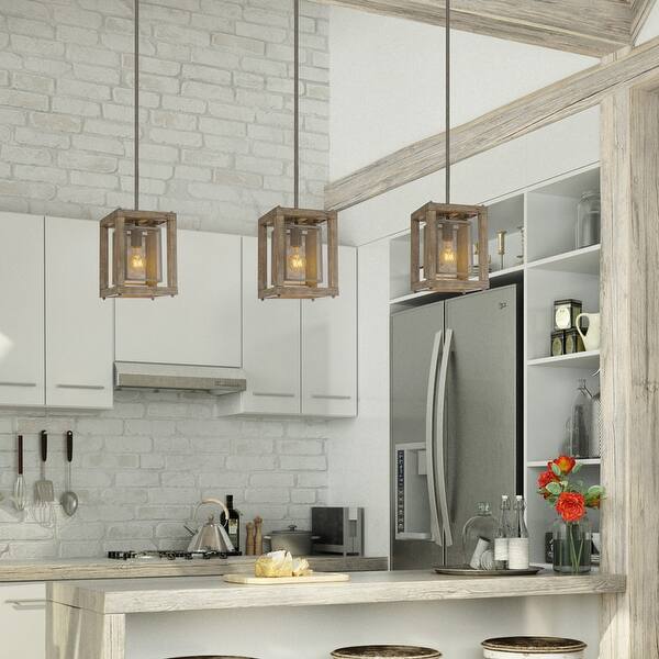 Farmhouse Wood Cage 1-light Pendant Lights for Kitchen Island Dining ...