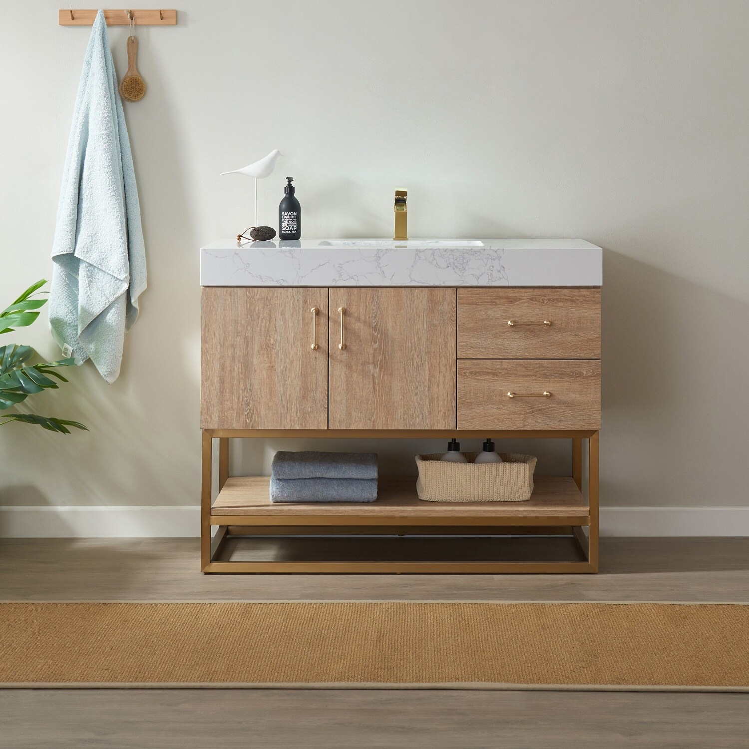 Alistair 60" Single Vanity with White Grain Stone Countertop - Bed Bath ...