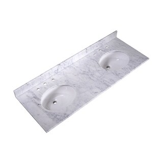60" Natural Stone Carrara Marble Lavatory Double Sink Countertop - Bed ...