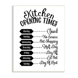 Stupell Kitchen Opening Times Humorous Antique Text Style Wood Wall Art ...