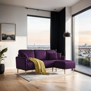 Artsy Velvet Upholstered Reversible Sectional 3 Seat Sofa, L-Shaped ...