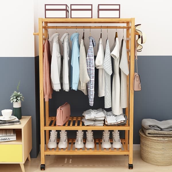 Rolling Clothes Garment Racks Bamboo Hanging Stand - Bed Bath & Beyond ...