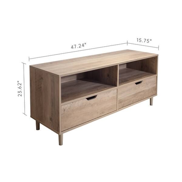 Rustic Oak TV Stand with 2 Drawer and Open Shelves - Bed Bath & Beyond ...