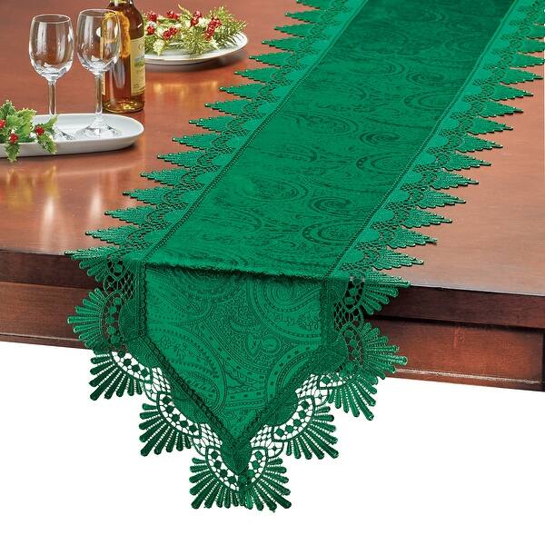 Elegant Velvet Lace Border Paisley Design Table Linens - 68.25 x 14.5 ...