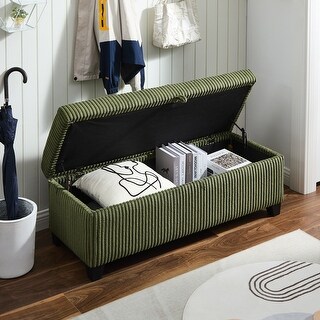 Large Soft Green Storage Bench Ottoman - Memory Foam Fill and Sturdy ...
