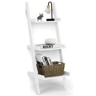 3 Tier Leaning Wall Bookcase Ladder Book Shelf Display Plant Furniture ...