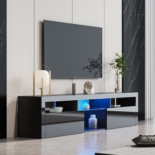 Black TV Stand Wall Mounted Television Cabinet with LED Lights, Modern ...