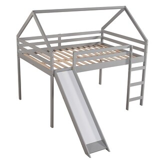 Full Size House Loft Bed with Slide and Ladder, Under-bed Storage&Play ...