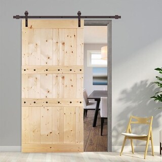 24 in x 84 in Unfinished 3 Panel Wood Barn Door With Sliding Hardware ...