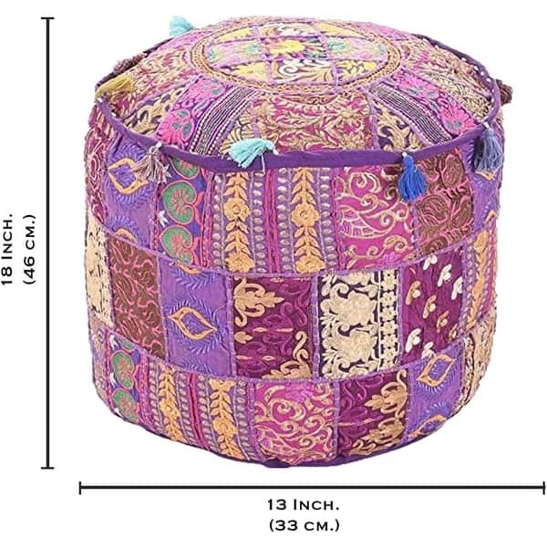 Indian Cotton Round Pouffe Ottoman Pouf Cover only - Bed Bath & Beyond ...