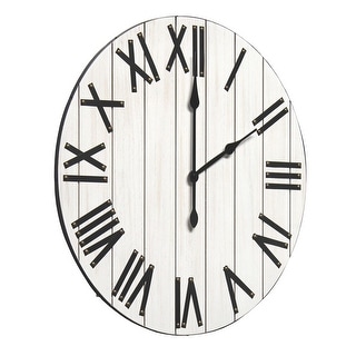 Country Rustic Farmhouse Round Wooden Wall Clock 21" White and Black ...