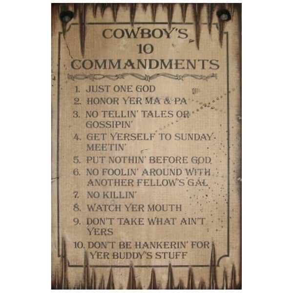 Cowboy Signs Wood Wall Hanging Cowboys 10 Commandments White - Bed Bath ...