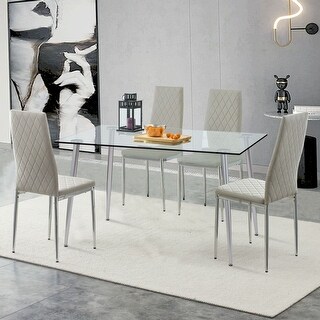 Glass Dining Chair Set with 4 Light Gray Dining Chairs and 1 Table ...