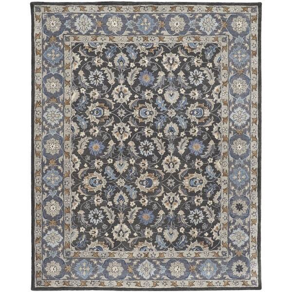 5' X 8' Taupe Blue And Ivory Wool Floral Tufted Handmade Stain ...