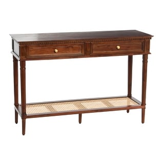 Acacia Wood Console Table with Cane Shelf - Bed Bath & Beyond - 35793746