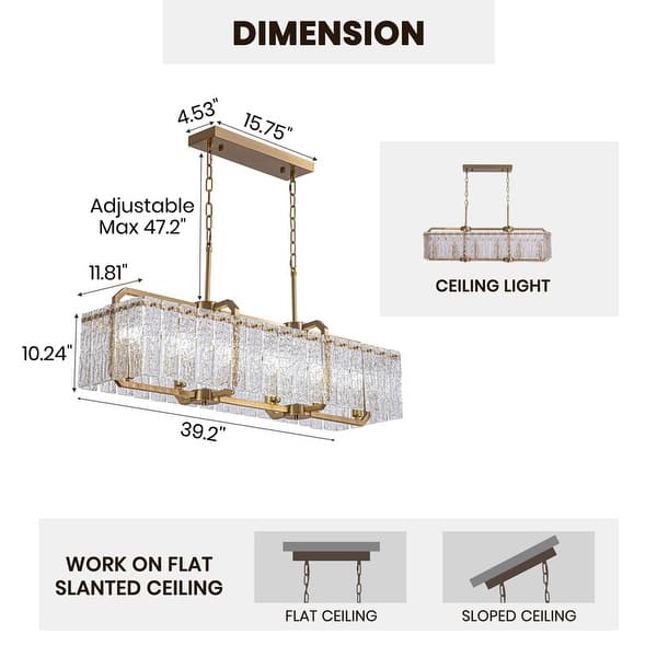 40 in. Linear Modern Crystal Chandeliers 16-Light Brass Gold ...