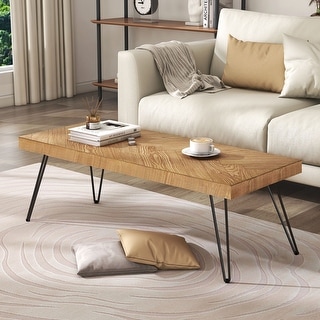 Natural Retro Coffee Table with Metal Hairpin Legs - Bed Bath & Beyond ...