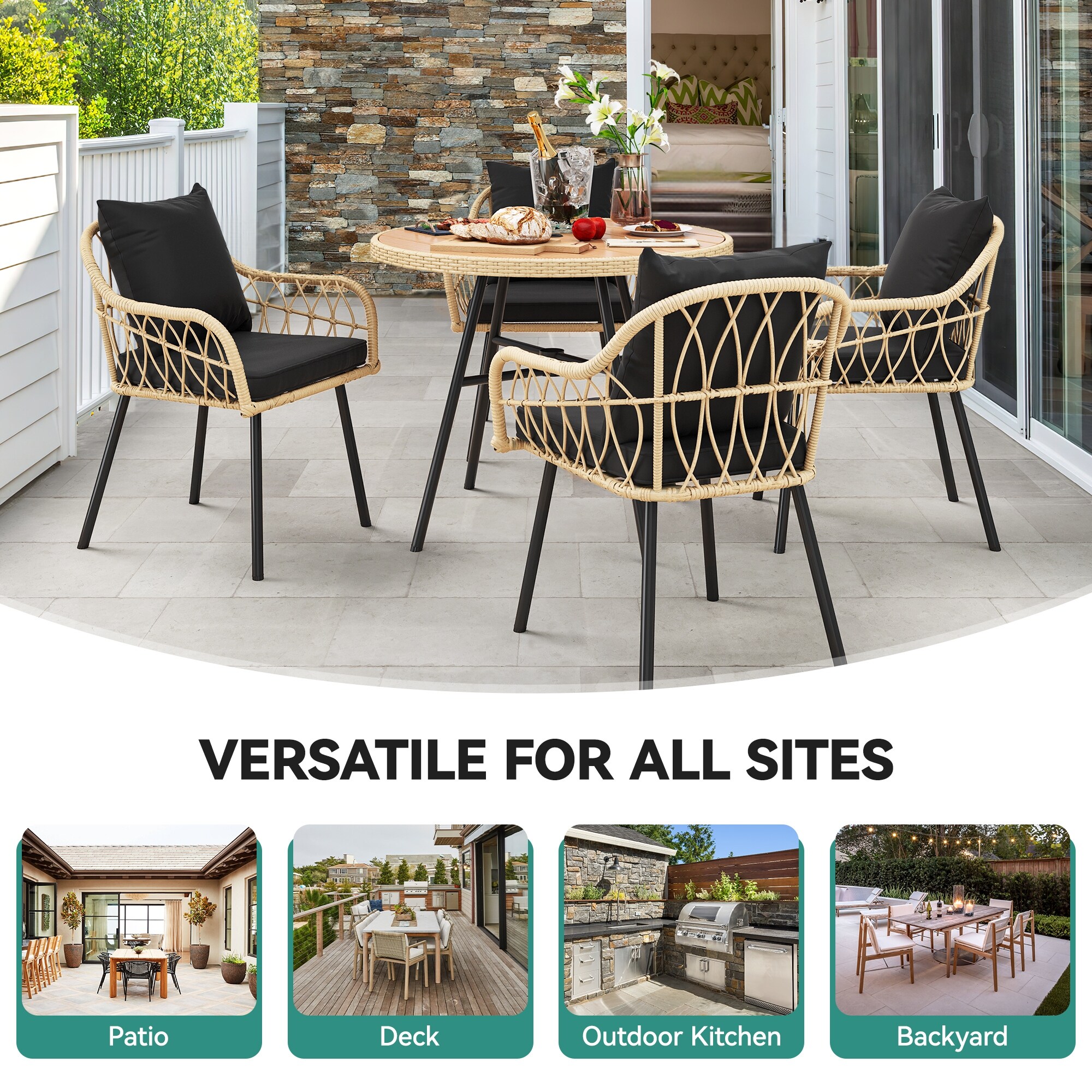Moasis 4 Person Patio Bistro Set Wicker Dinner Table Set