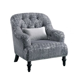 HomeRoots 34" Gray And Black Fabric Geometric Tufted Arm Chair - 34 ...