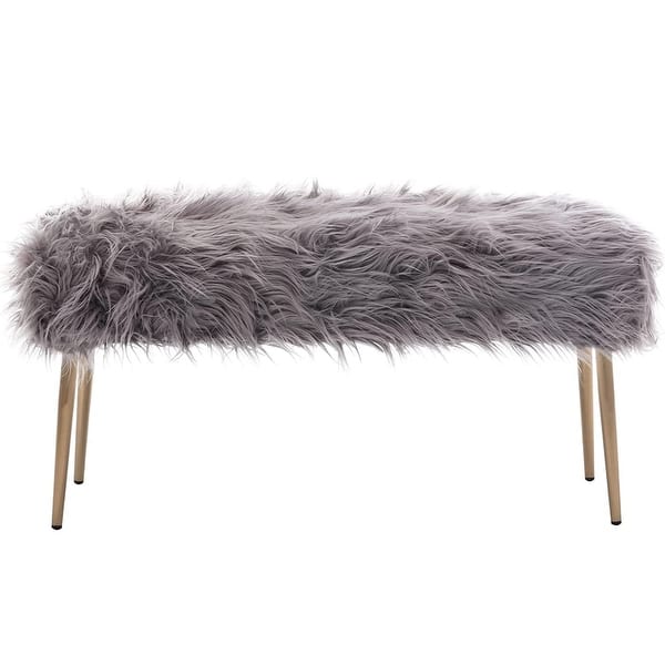 Faux Fur Ottoman Bench Upholstered Bedroom Furry Entryway Bench Long ...