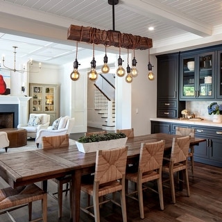 Farmhouse 8-Light Wood Beam Linear Chandelier for Dining Room - Bed ...