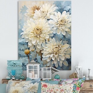 Designart "Minimalism Blooming Mums Painting In Blue And Whhite IV ...