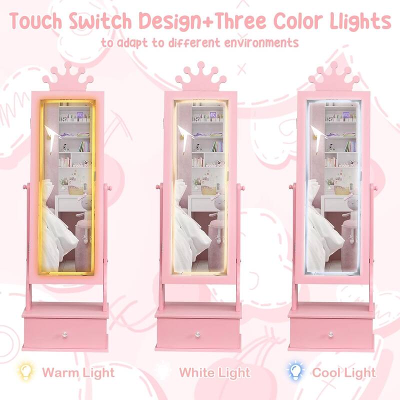 Kids Jewelry Armoire with Full-Length Mirror, Girl Vanity Dress Up ...
