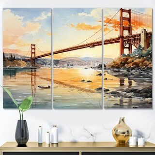 Designart "Orange Bridge Golden Gateway V" Bridges Wall Decor Set - Bed ...