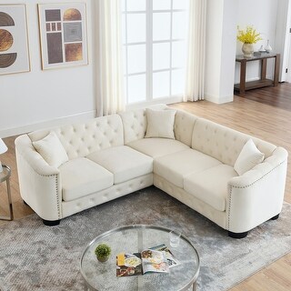 Modern Contemporary 3-Seater Corner Combination Beige Velvet Sofa - Bed ...