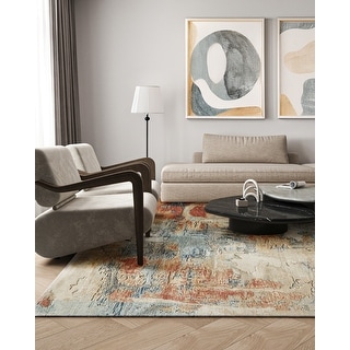 Infinity Handmade Wool/Nylon in Ivory/Blue/Terracotta Area Rug - Bed ...