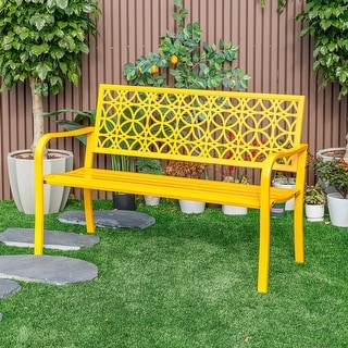 Sunny Yellow Serenity- All-Steel Garden Bench for Outdoor Bliss - Bed ...