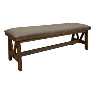 Peya 54 Inch Bench, Solid Pine Wood, Gray Polyester Padded Seat, Brown ...