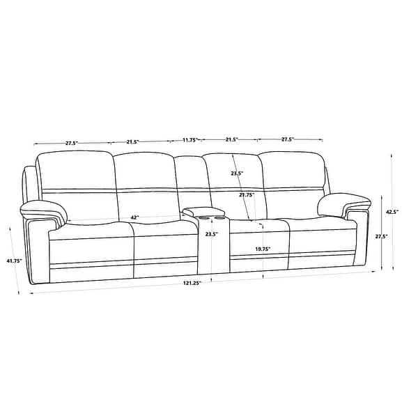 Four-Seater Sofa Grain Leather with Central Console and Headrest ...