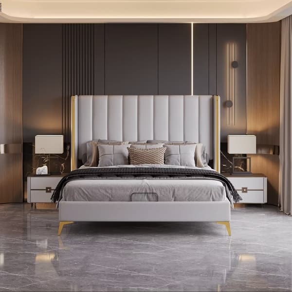 Channel Tufted Upholstered Platform Bed, Thickening Pinewooden Slats ...