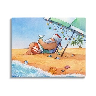 Stupell Santa Claus Lounging Beach Umbrella Seaside Christmas Canvas ...