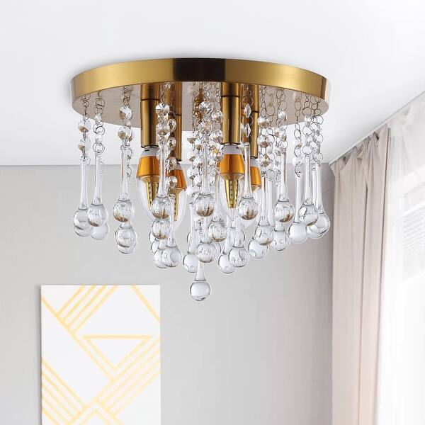 Modern 4-Light Crystal Drop Shape Flush Mount Ceiling Lighting Fixture ...
