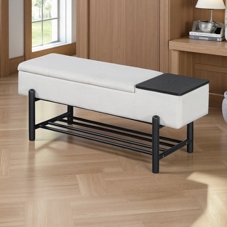 47.24"L Upholstered Storage Bench with Hidden Compartment, Rubber Wood ...