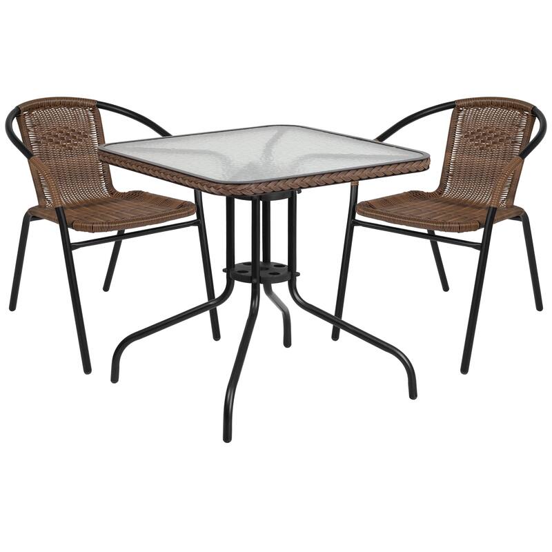3-piece Metal/ Rattan Patio Dining Set with 28-inch Square Table - 28"W ...