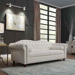 81" Fabric Rolled Arms Tufted Leather Sofa Furniture w/Nailhead Trim ...