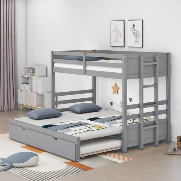 Stackable design Twin over Pull-out Bunk Bed with Trundle, Gray - Bed ...