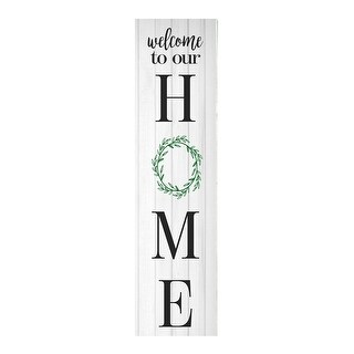 Laurel Wreath Welcome Home Vertical Wood Print Sign 24" x 5.5" - Bed ...