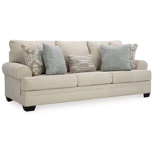Zen 98 Inch Sofa with 5 Accent Throw Pillows, Rolled Arms, Beige ...