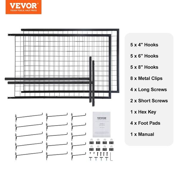 VEVOR 2x5.6ft Grid Wall 2-Pack T-Base Floorstanding Display Extra Clips ...