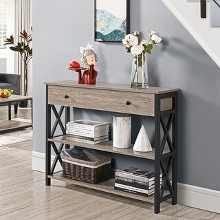 Modern Console Table Drawer 3 Tier Storage Gray - 54 x 84 - Bed Bath ...