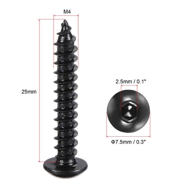 Hex Socket Self Tapping Screws, M3 x 20mm Carbon Steel Wood Screw ...