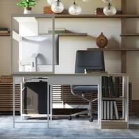 Spacious Two-Monitor Computer Desk Storage Cabinet and Keyboard Slider ...