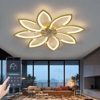 Dimmable LED Floral Ceiling Fan Light Petal Ceiling Fan, Gold - Bed ...