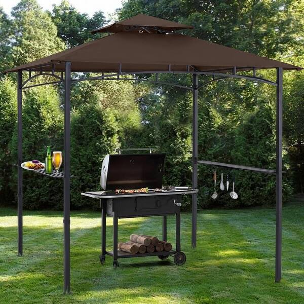 8'x 5' Grill Gazebo Shelter, Outdoor BBQ Gazebo Canopy with LED Light ...