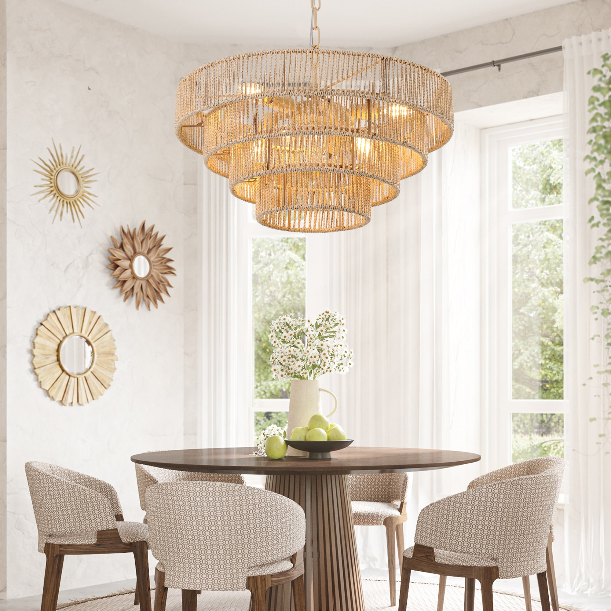Bohemian style Woven Pendant Light 19.7 Inch Rattan Ligh Large Rattan ...